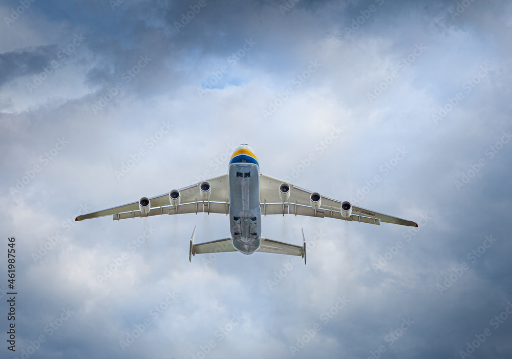 Kyiv, Ukraine - May 10, 2020: Ukrainian plane Antonov AN-225 Mriya fly ...