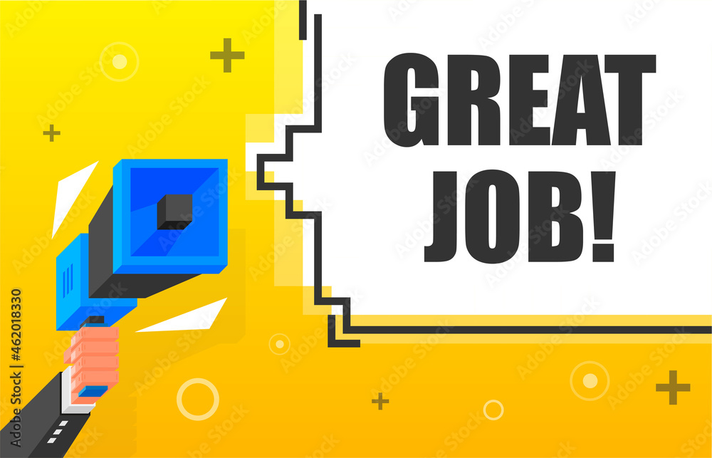 Great Job banner template. Marketing flyer with megaphone. Isometric ...