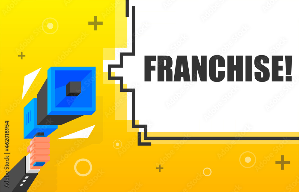 Franchise banner template. Marketing flyer with megaphone. Isometric ...