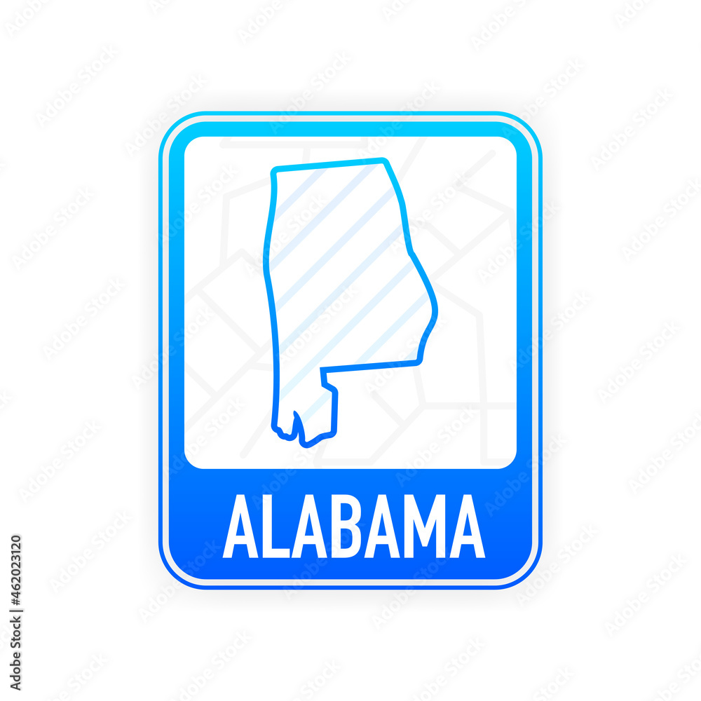 Alabama - U.S. state. Contour line in white color on blue sign. Map of ...
