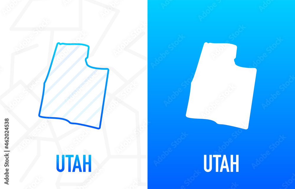 Utah - U.S. state. Contour line in white and blue color on two face ...