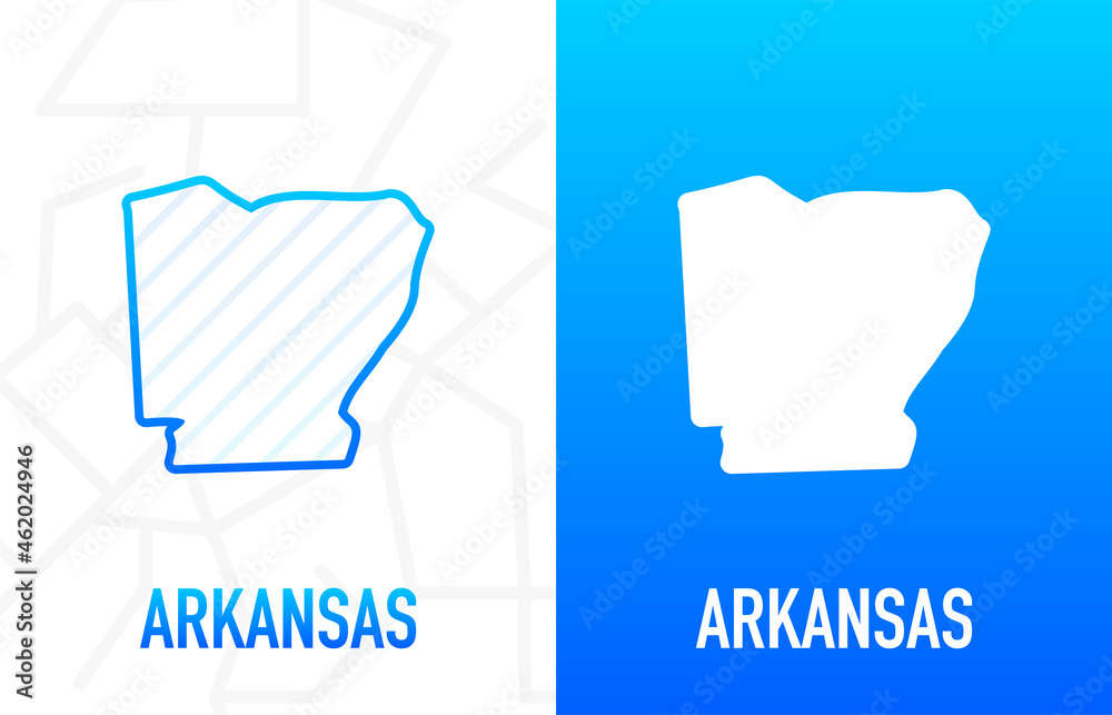 Arkansas - U.S. state. Contour line in white and blue color on two face ...