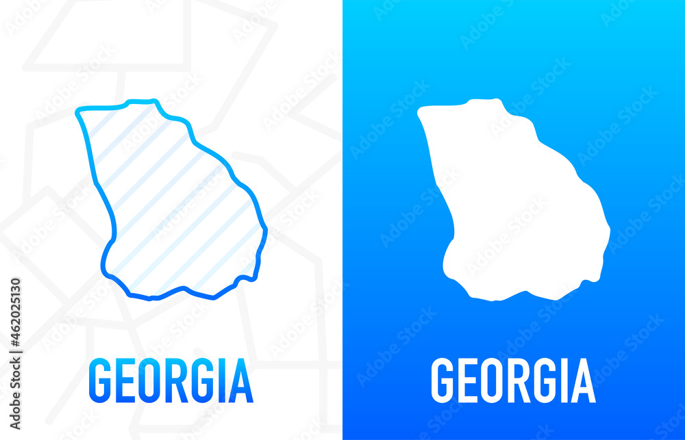Georgia - U.S. state. Contour line in white and blue color on two face ...