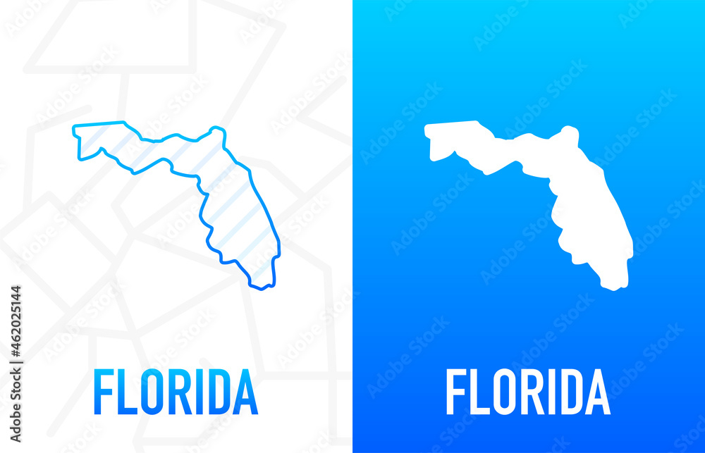 Florida - U.S. state. Contour line in white and blue color on two face ...