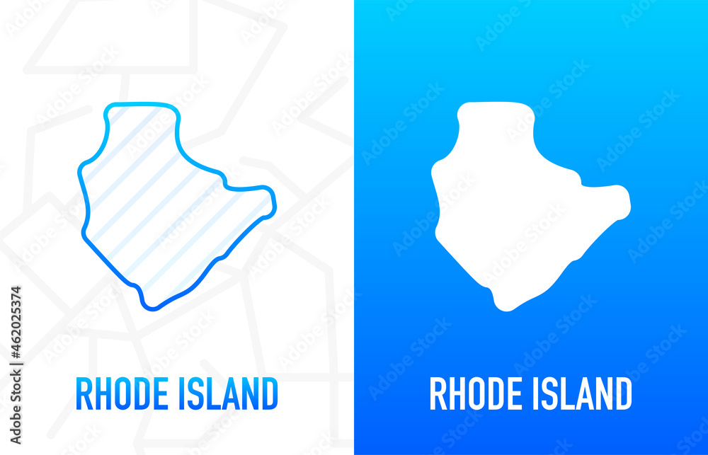 Rhode Island - U.S. state. Contour line in white and blue color on two ...