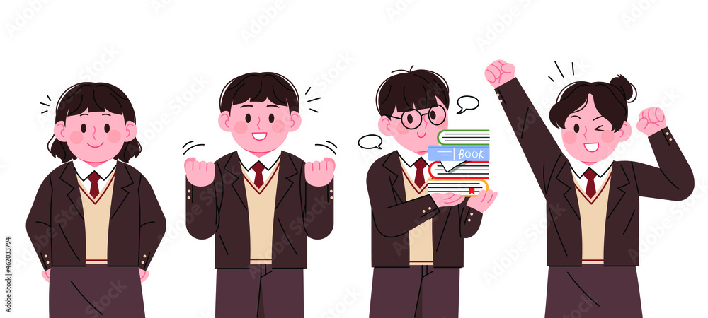 Korean high school student character in school uniform. High school ...