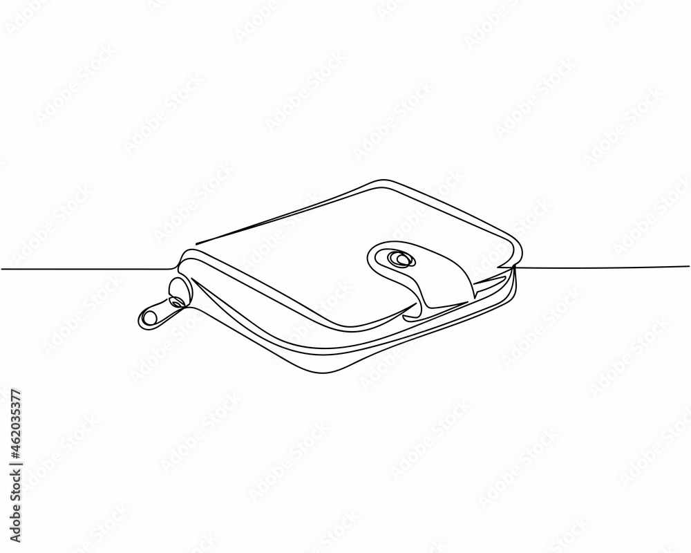Continuous one line drawing of wallet in silhouette on a white ...