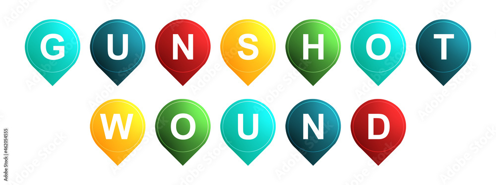 Gunshot Wound - text written on Isolated Shapes with White background ...