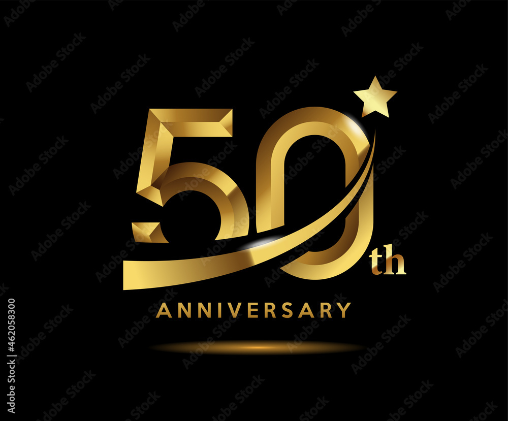 Golden 50 year anniversary celebration logo design with star symbol ...