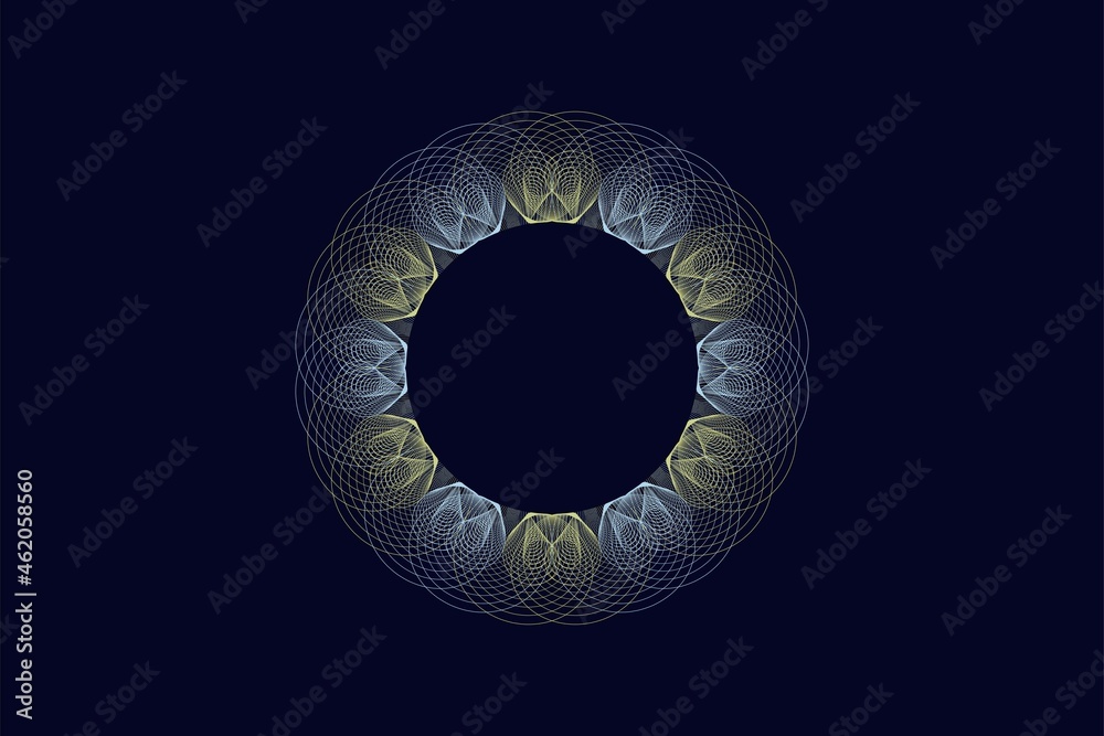 Vector graphic of Guilloche pattern on dark blue background. Vector ...