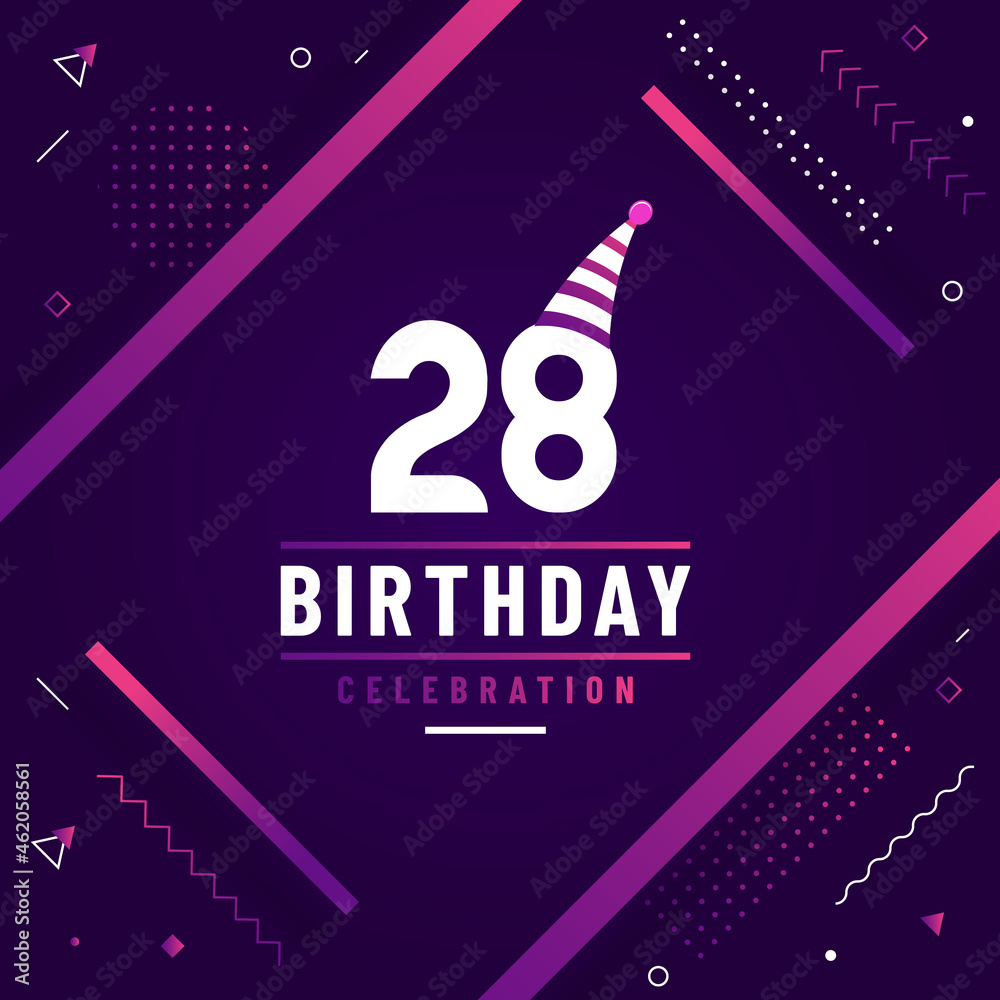 28 years birthday greetings card, 28th birthday celebration background ...