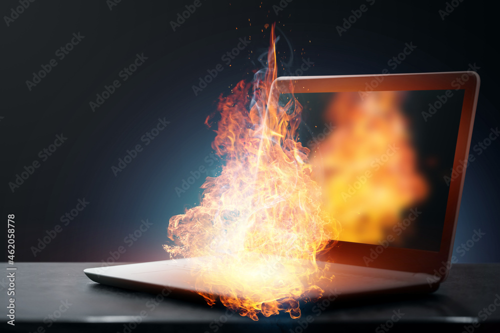 Photo & Art Print the laptop caught fire during operation, overheated ...