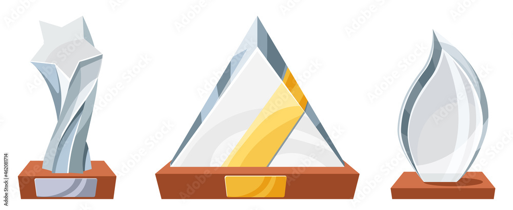 Award Glass Trophy Cups Isolated on White Background. Transparent ...