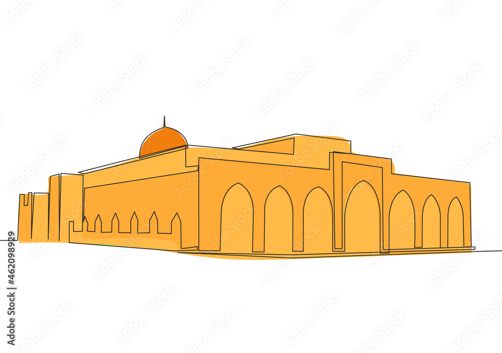 One single line drawing of Islamic historical landmark masjid or mosque ...