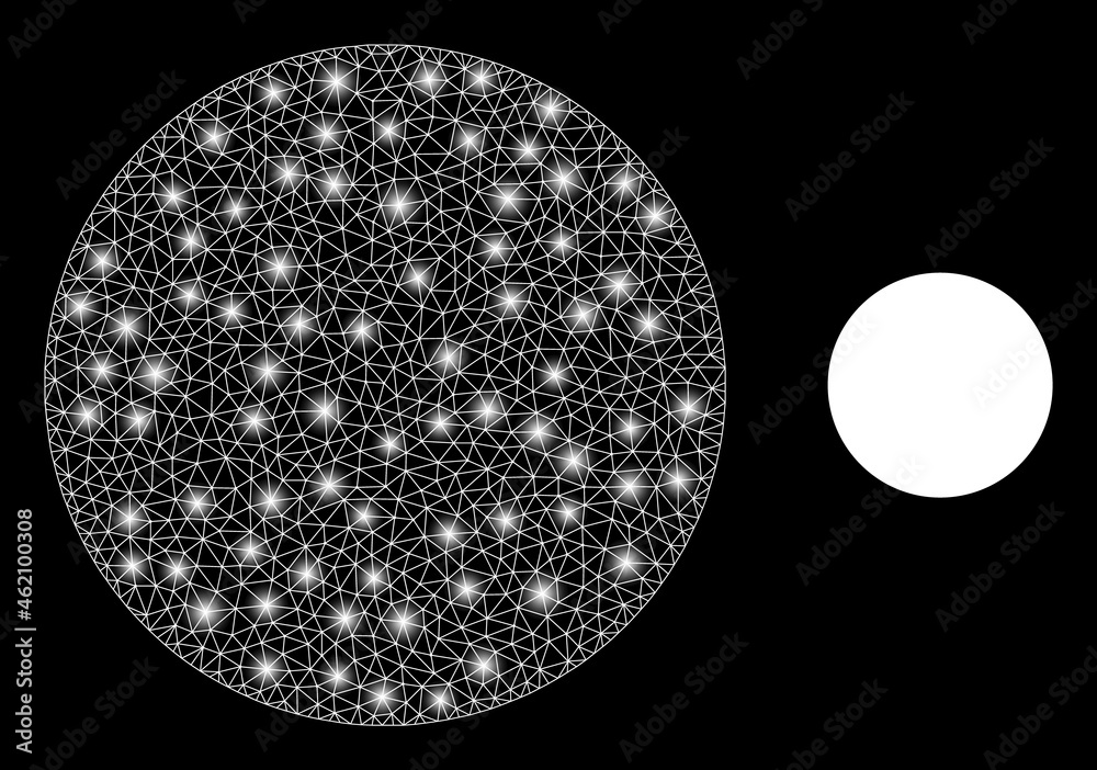 Bright mesh vector filled circle with glare effect. White mesh, bright ...
