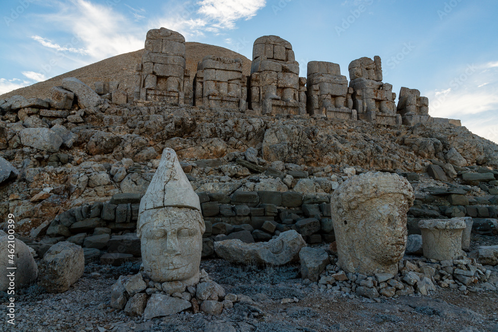 Ancient statues on the top of Nemrut mount, Turkey. The mount Nemrut is ...
