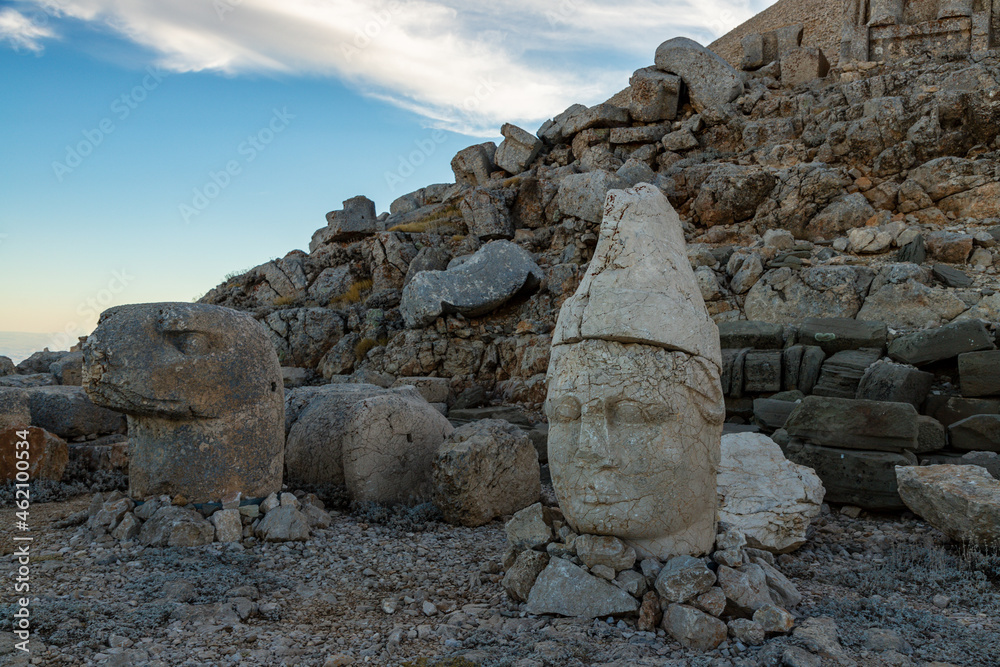 Ancient statues on the top of Nemrut mount, Turkey. The mount Nemrut is ...