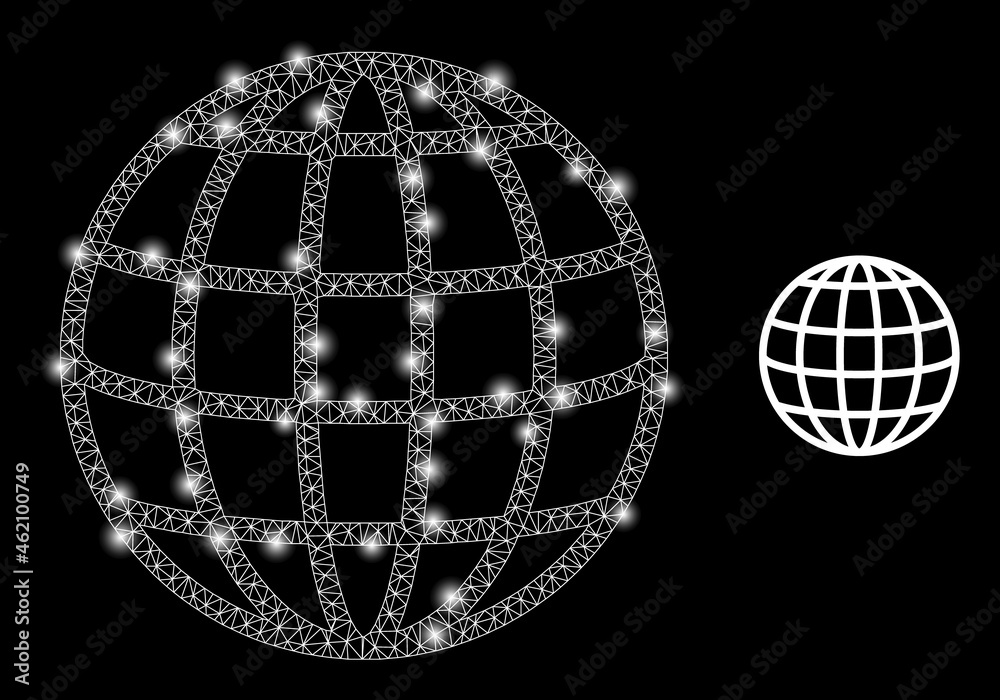 Magic mesh vector global with glare effect. White mesh, bright spots on ...