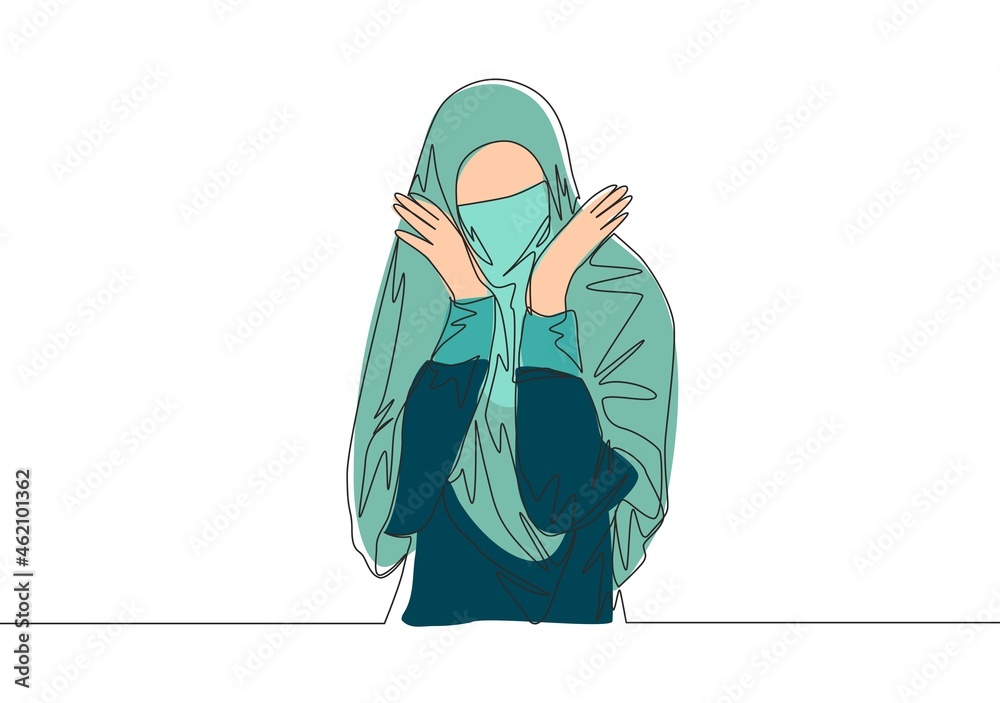 One single line drawing of young attractive beauty middle east muslimah ...