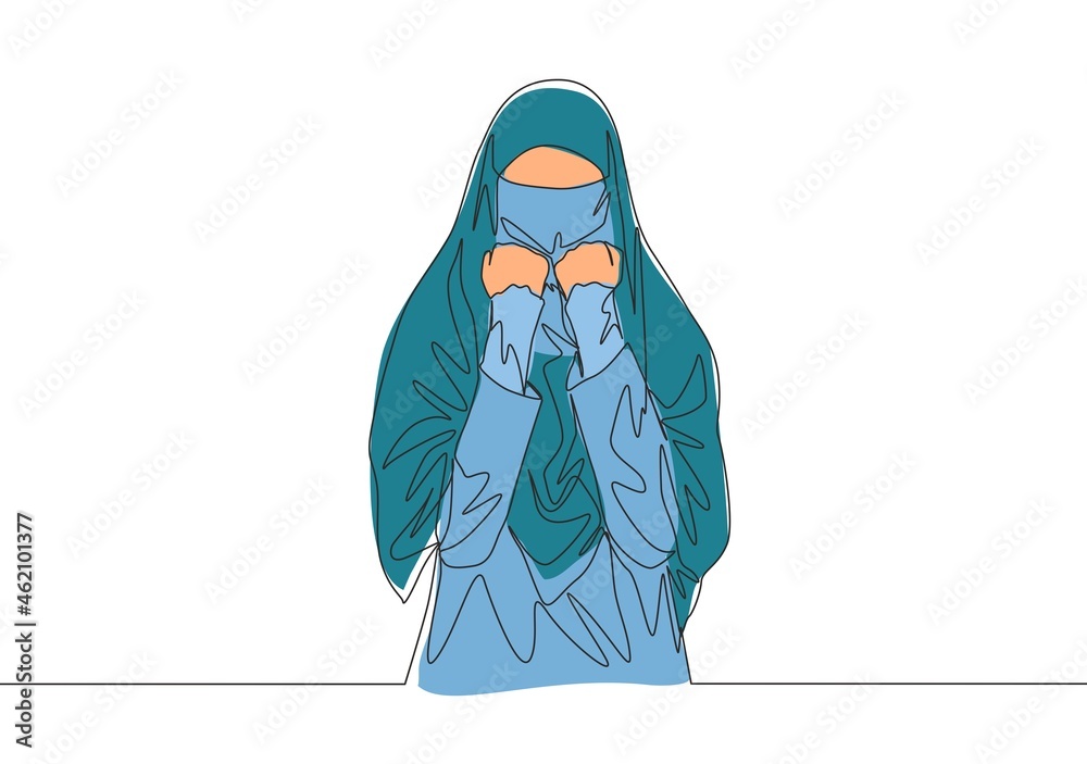 Single continuous line drawing of young attractive middle east muslimah ...