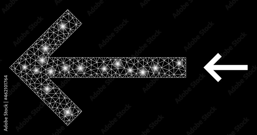 Bright mesh vector left arrow with glare effect. White mesh, bright ...