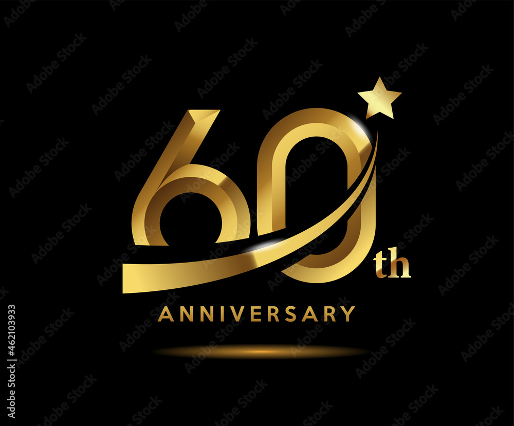 Golden 60 year anniversary celebration logo design with star symbol ...