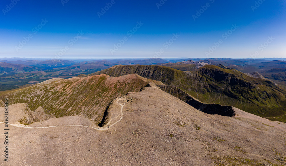 Panoramic aerial view of the summit of Ben Nevis - the tallest mountain ...