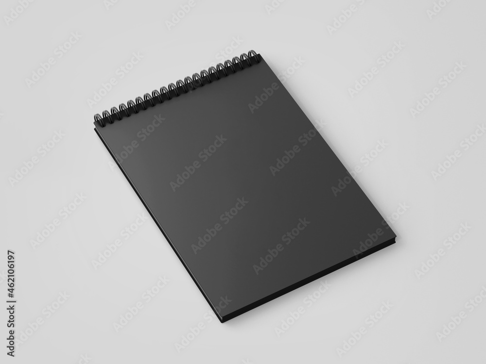 Black Spiral notebook mockup, Dark blank workbook notepad template, 3d ...