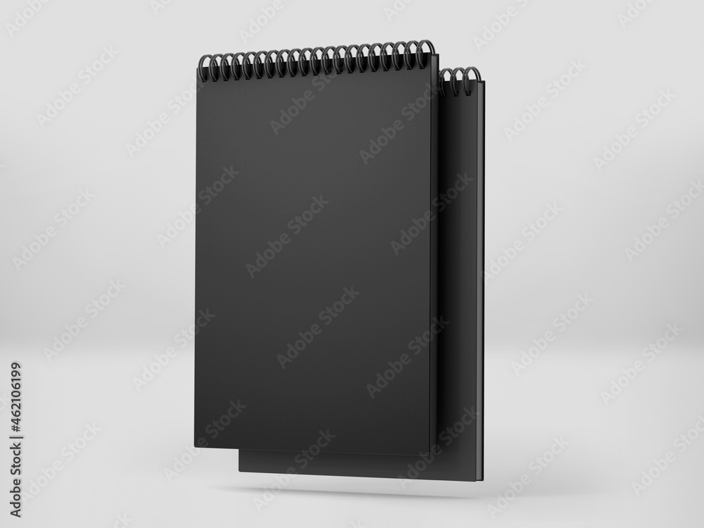Black Spiral notebook mockup, Dark blank workbook notepad template, 3d ...