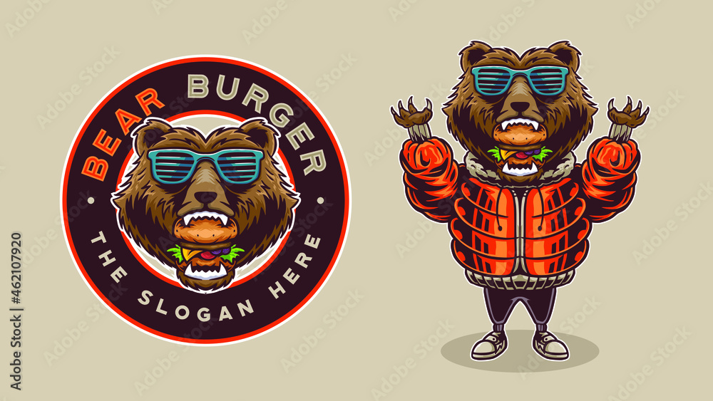 bear eating burger cartoon illustration Stock Vector | Adobe Stock