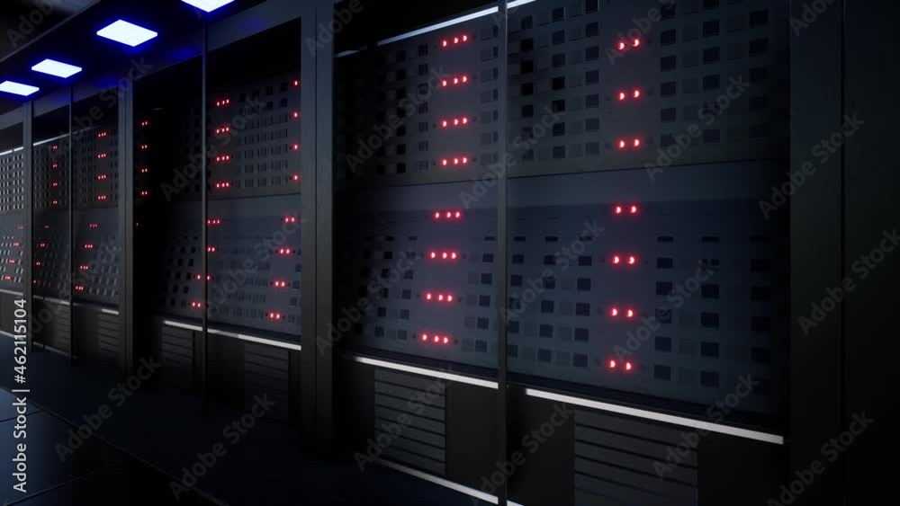 Network And Data Servers Behind Glass Panels In A Server Room Of A Data ...