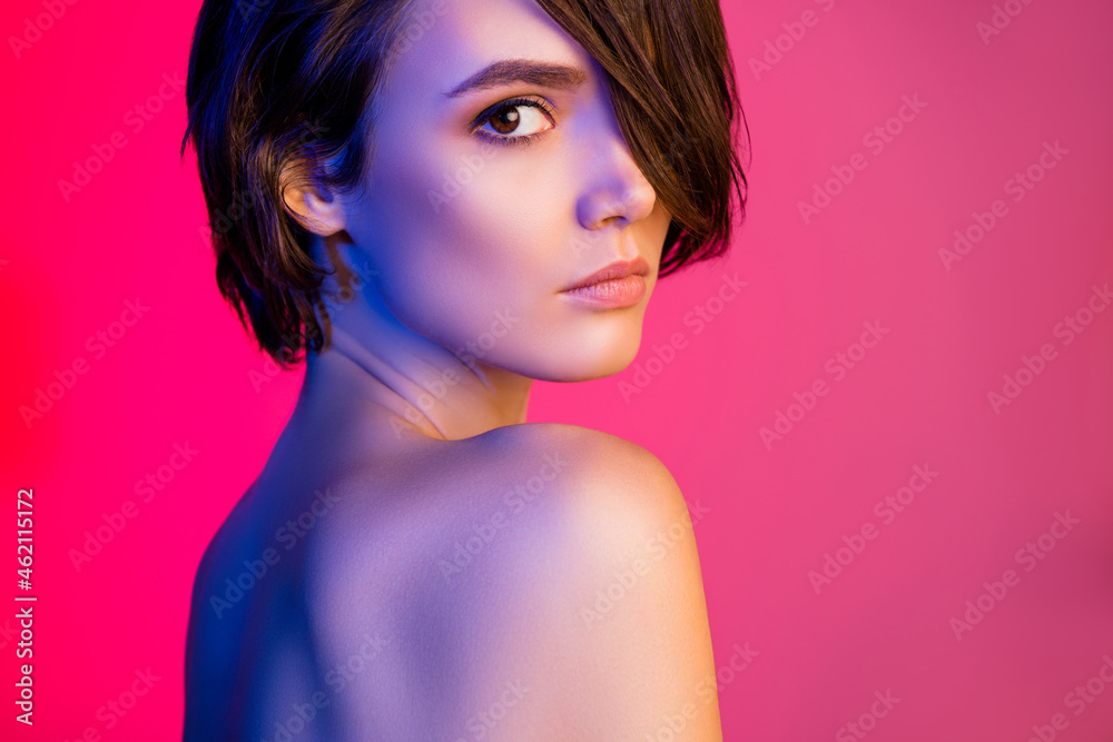 Cropped Profile Side View Portrait Of Attractive Nude Girl Posing Fresh Healthy Skin Isolated