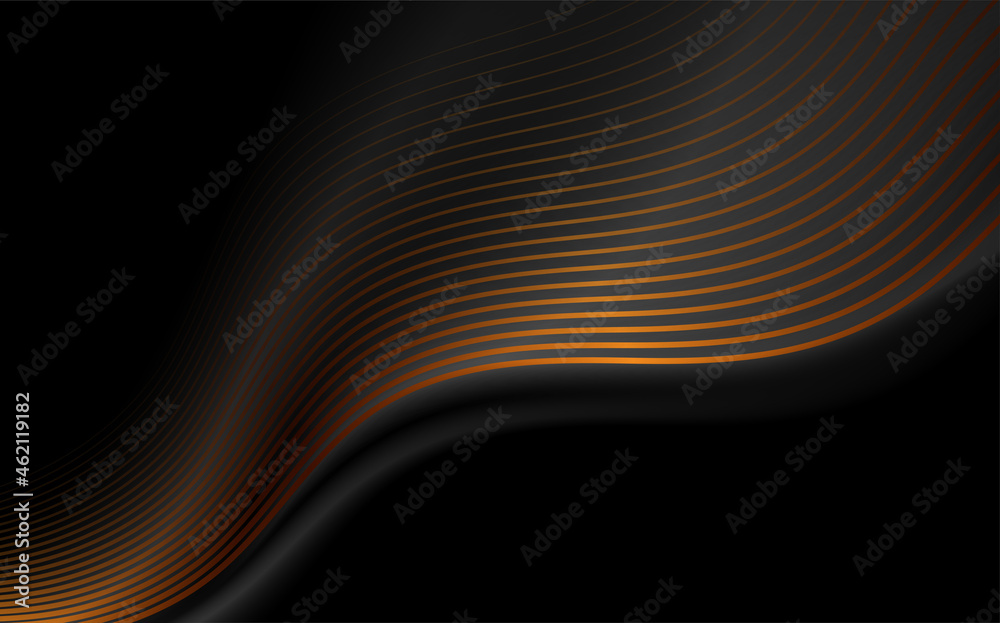 Black abstract tech smooth waves background with golden lines. Vector ...