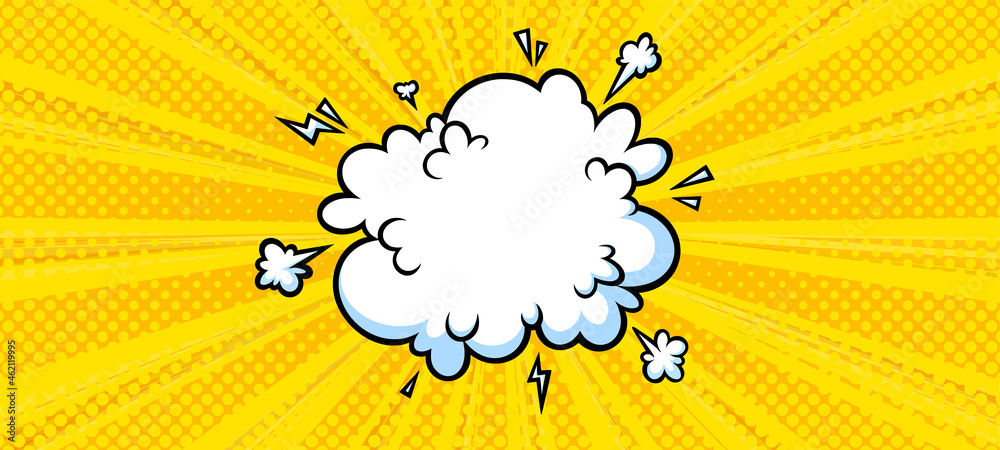 Surprising boom cloud in halftone background for sales and promotions ...
