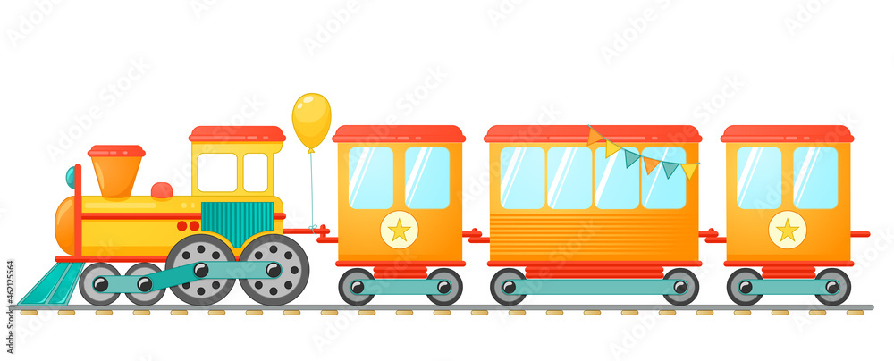 Kids train toy in cartoon style. Vector illustration isolated on white ...