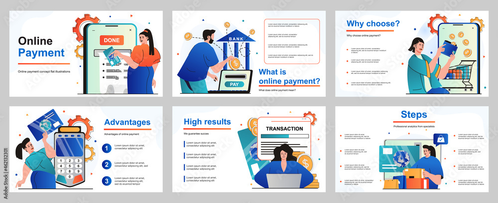 Online payment concept for presentation slide template. People paying ...