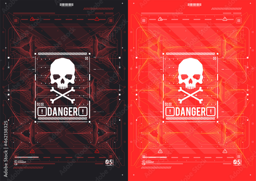 Caution futuristic ski-fi UI design elements in modern technology style ...