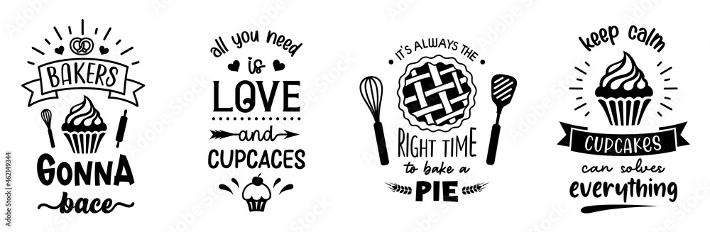 Set of baking signs with quotes and saying. Bake emblem designs ...