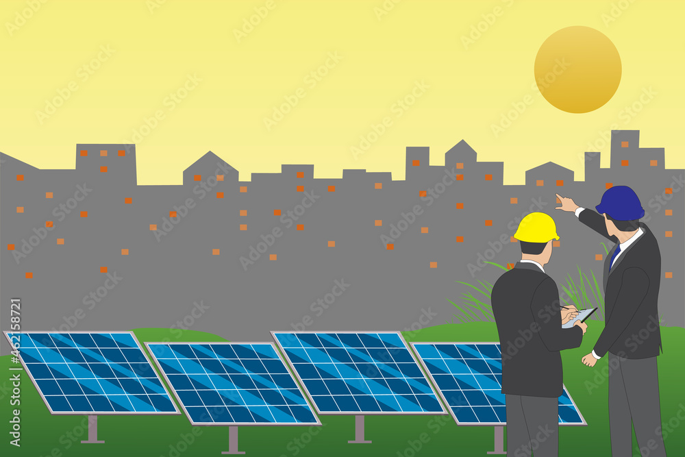 Businessman meeting for solar energy project at the solar station with ...