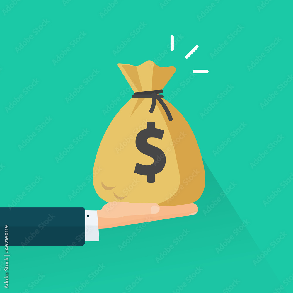 Hand giving money vector or man arm holding cash bag flat cartoon ...