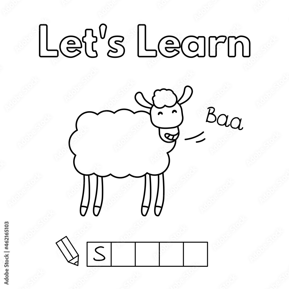 Cartoon sheep learning game for small children - color and write the ...
