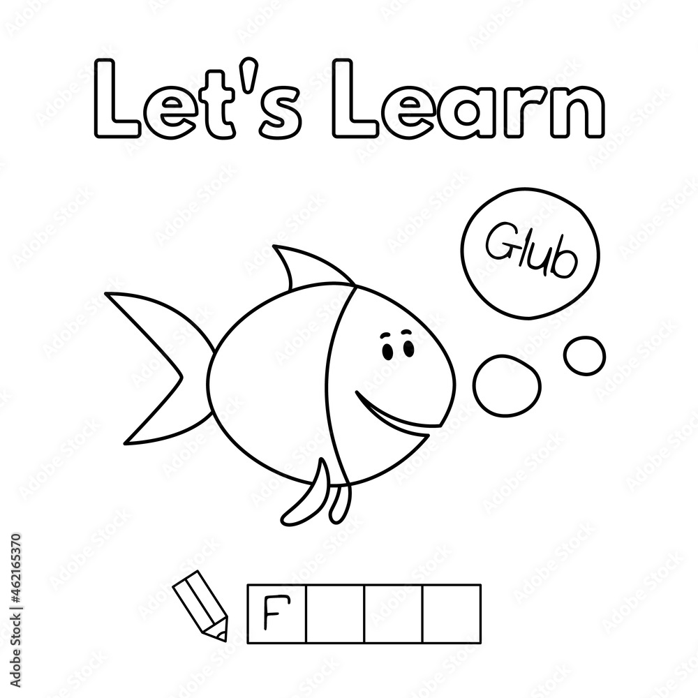 Cartoon fish learning game for small children - color and write the ...