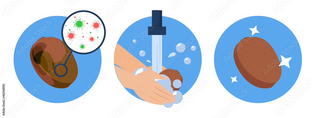 Vetor de Washing kiwi concept vector isolated. Dirty fruit full of ...