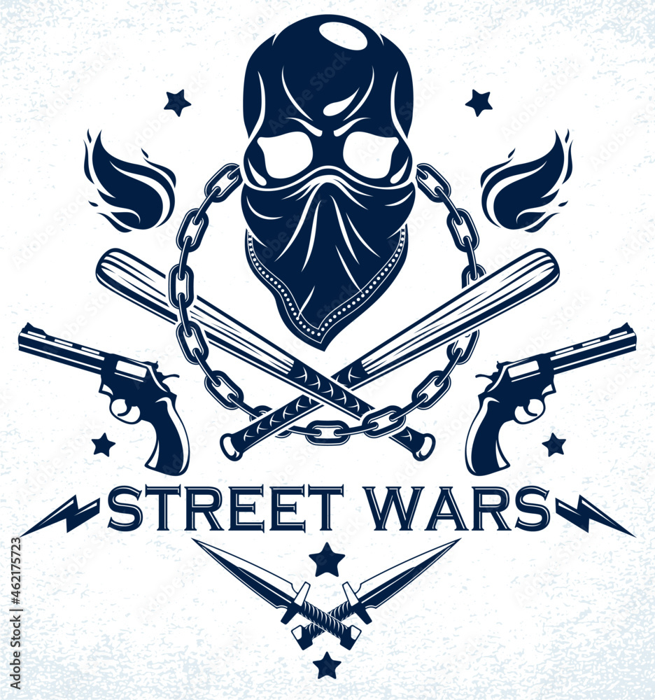 Brutal gangster emblem or logo with aggressive skull baseball bats and ...