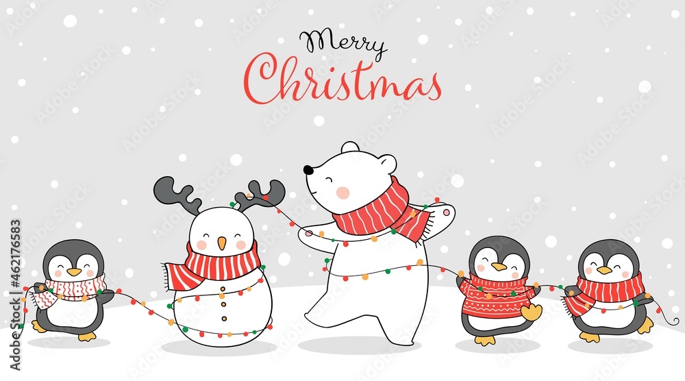 Cute Polar Bear And Penguin Drawing
