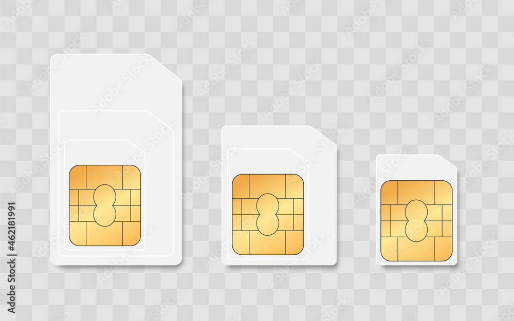 Set of SIM cards for mobile communication. Realistic sim cards set with ...