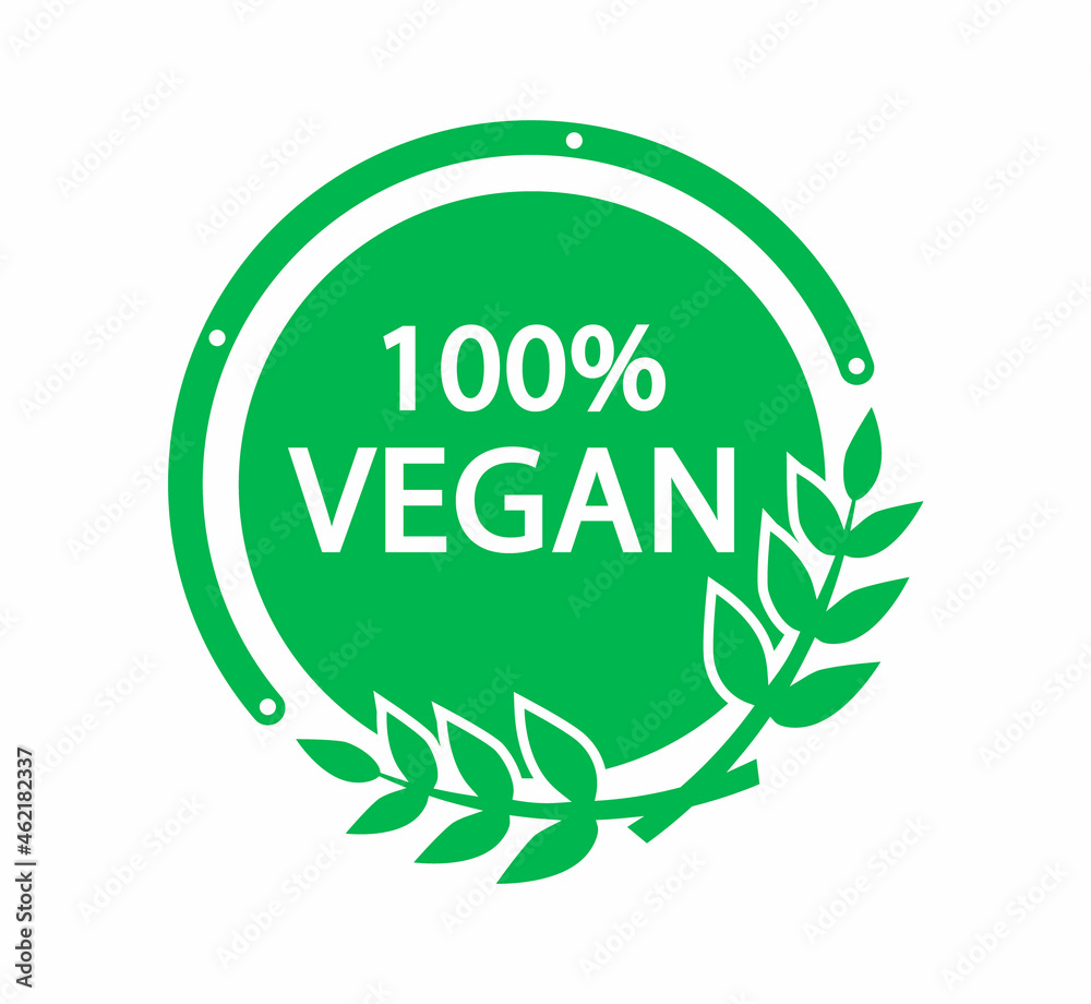 100% vegan vector logo. Vegetarian organic food label badge with leaf ...