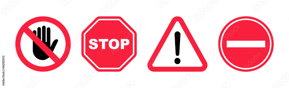 Set of stop signs. Danger, warning and attention signs. Attention sign ...