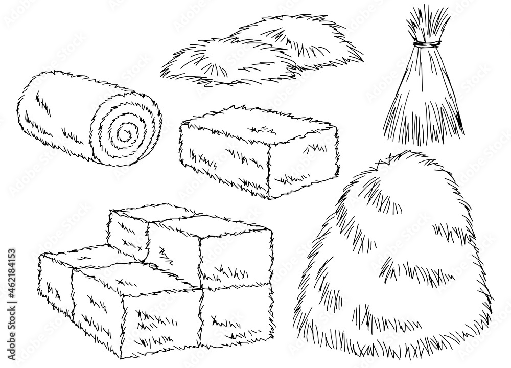 Haystack set graphic black white isolated sketch illustration vector ...