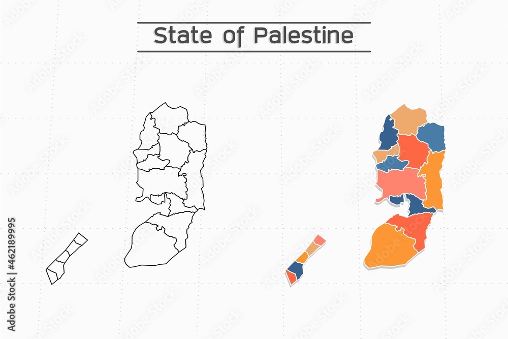 State of Palestine map city vector divided by colorful outline ...